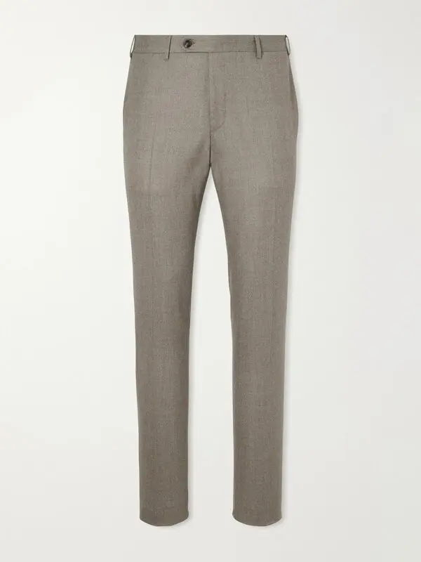 Canali Slim-fit Wool Flannel Trousers - Gray