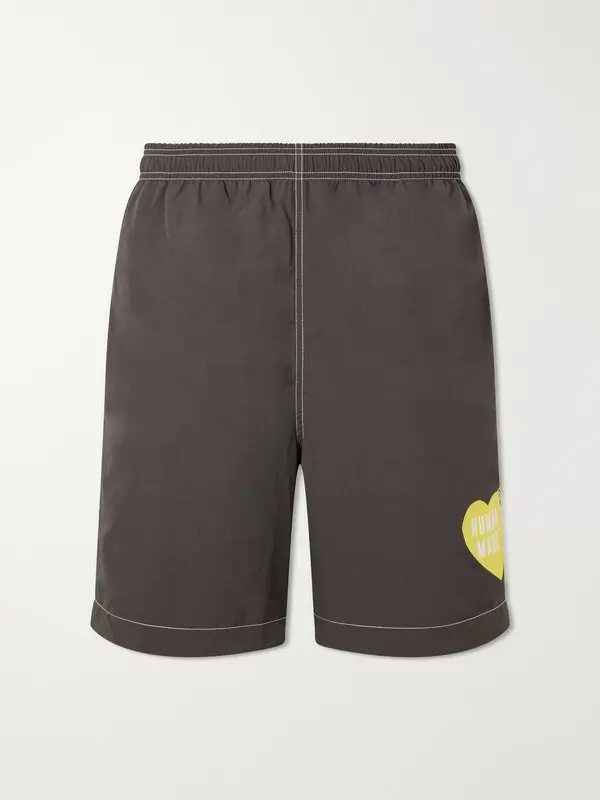 HUMAN MADE Straight-leg Logo-print Swim Shorts - Brown