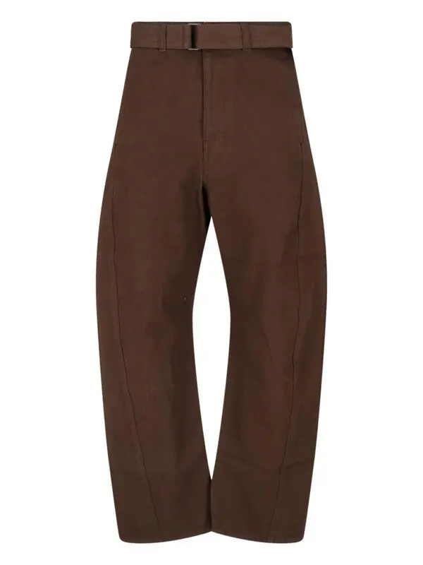 LEMAIRE Belted Wide Leg Trousers - Brown