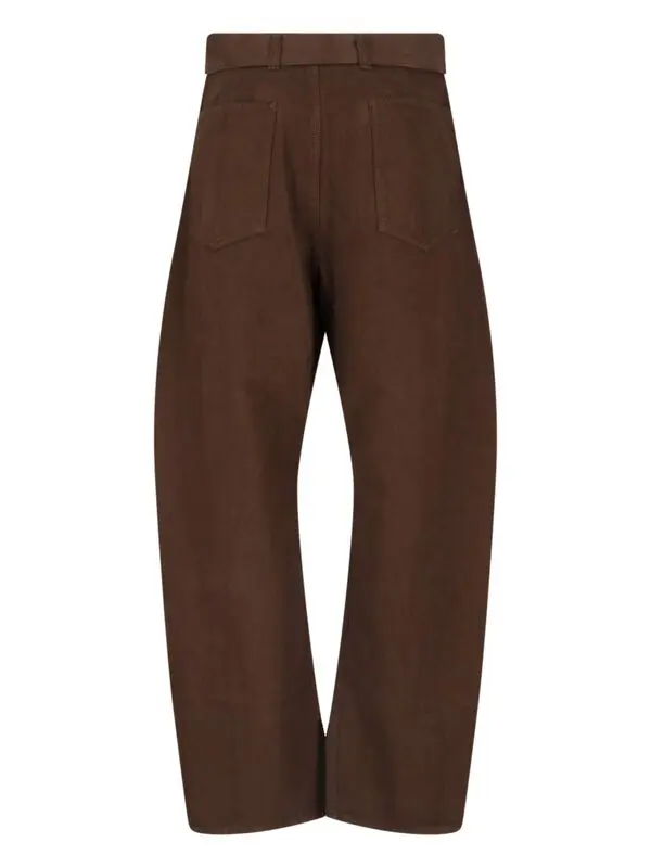 LEMAIRE Belted Wide Leg Trousers - Brown