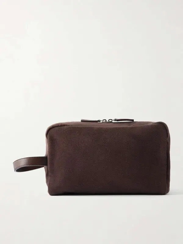 THE ROW Astra Leather-trimmed Canvas Wash Bag - Brown