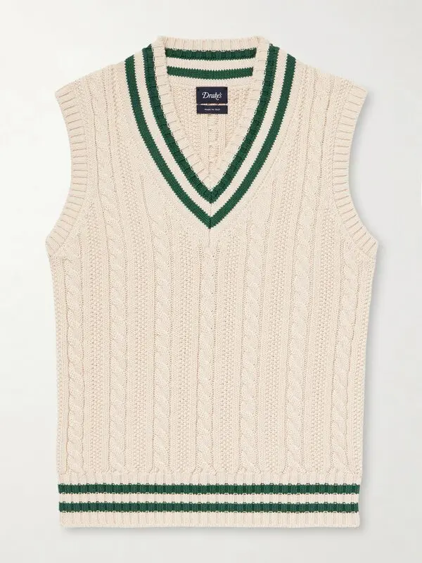 DRAKE'S Cricket Cable-knit Cotton And Cashmere-blend Vest - Neutrals