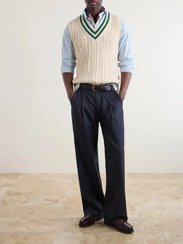 DRAKE'S Cricket Cable-knit Cotton And Cashmere-blend Vest