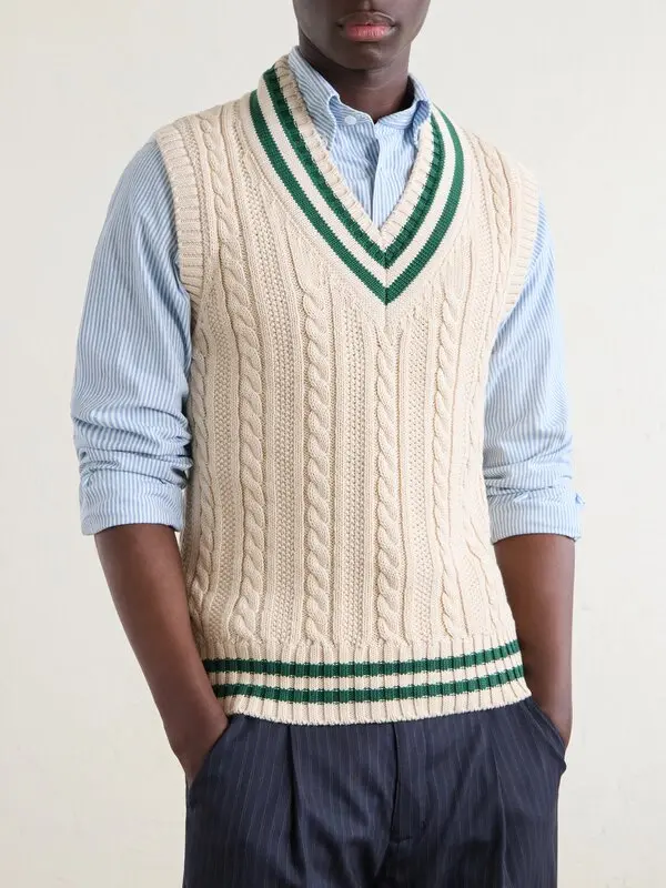 DRAKE'S Cricket Cable-knit Cotton And Cashmere-blend Vest