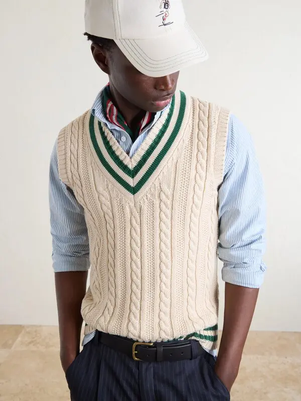 DRAKE'S Cricket Cable-knit Cotton And Cashmere-blend Vest
