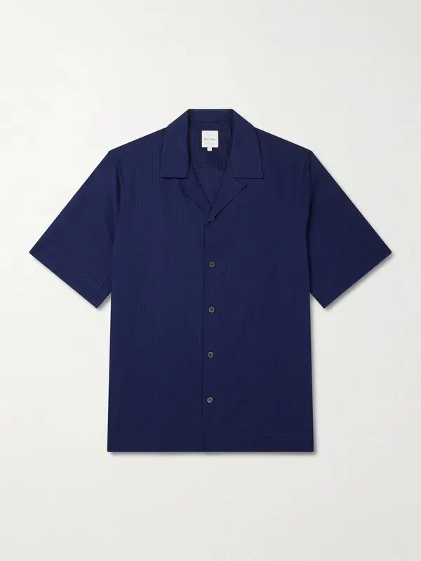 Paul Smith Camp-collar Cotton-seersucker Shirt - Blue
