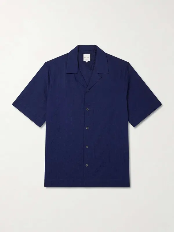 Paul Smith Camp-collar Cotton-seersucker Shirt - Navy