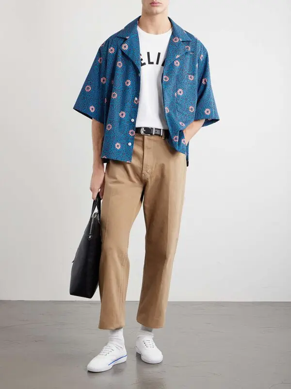 Celine Camp-collar Printed Cotton-taffeta Shirt