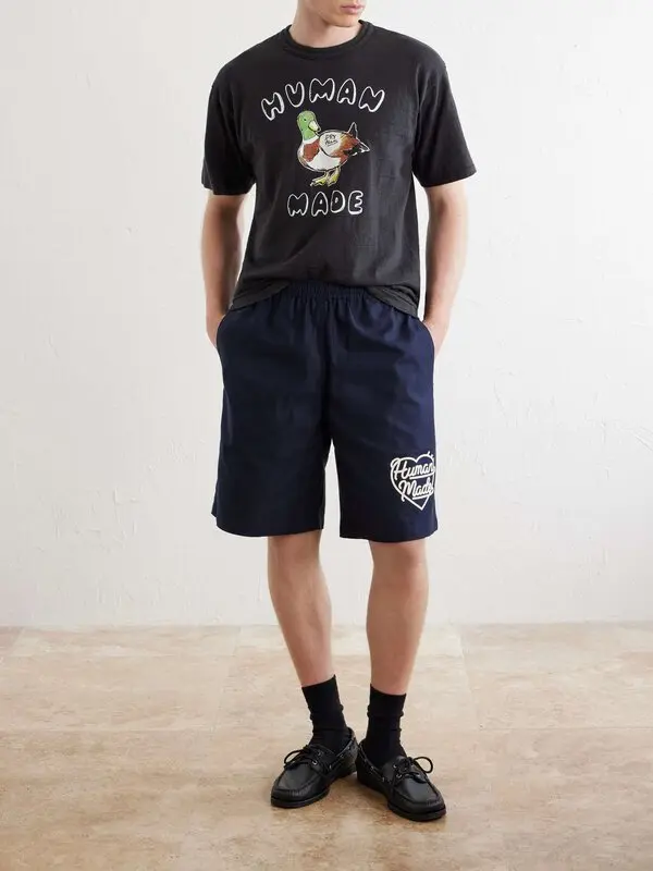 HUMAN MADE Straight-leg Logo-print Cotton-twill Shorts