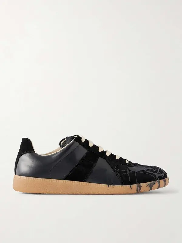 MAISON MARGIELA Replica Paint-splattered Leather Sneakers - Black