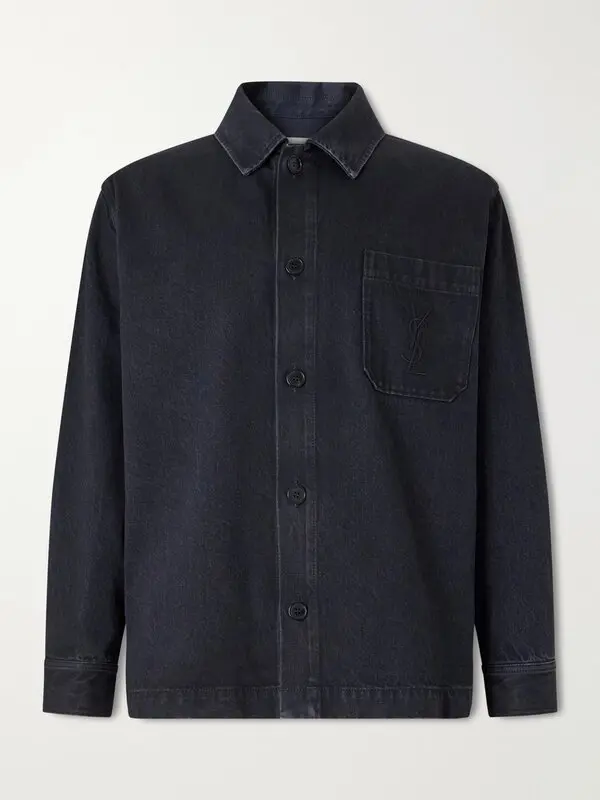 Saint Laurent Logo-embroidered Cotton Overshirt - Black