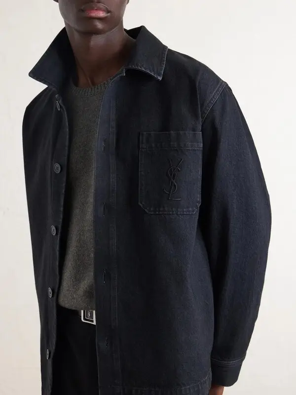 Saint Laurent Logo-embroidered Cotton Overshirt
