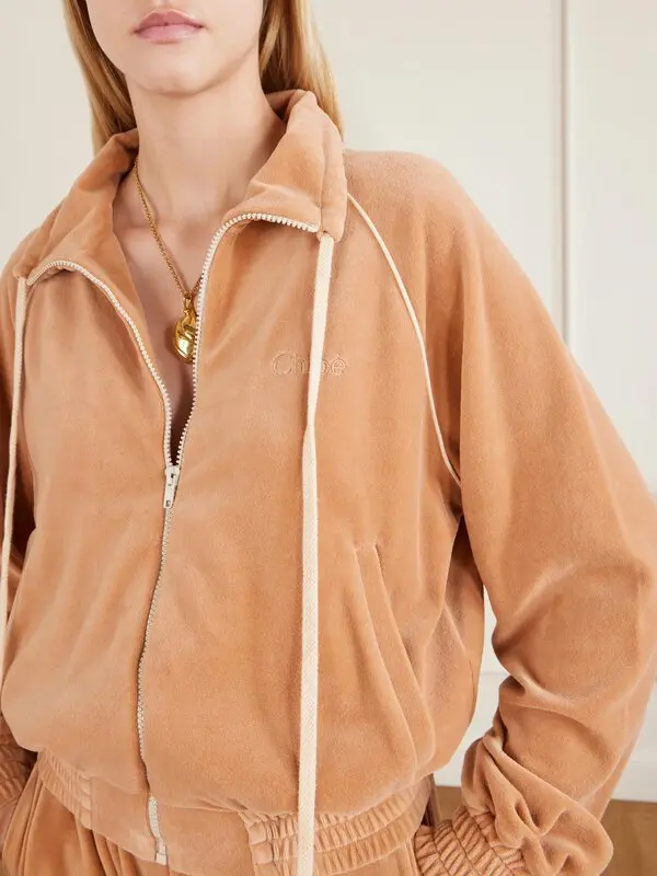 Chloé Logo-embroidered Cotton-blend Velvet Cropped Track Jacket