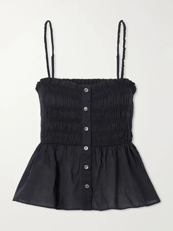 Veronica Beard Tullia Shirred Tiered Cotton-poplin Top