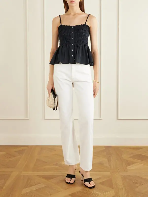 Veronica Beard Tullia Shirred Tiered Cotton-poplin Top
