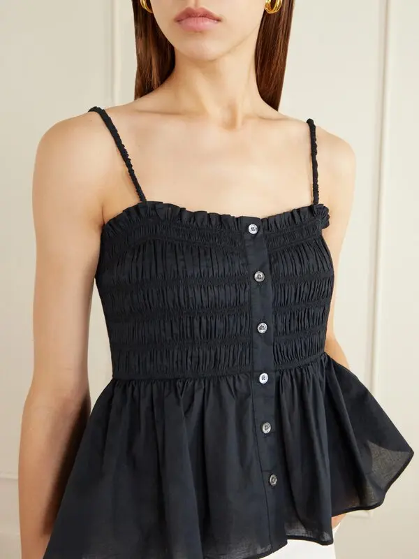 Veronica Beard Tullia Shirred Tiered Cotton-poplin Top