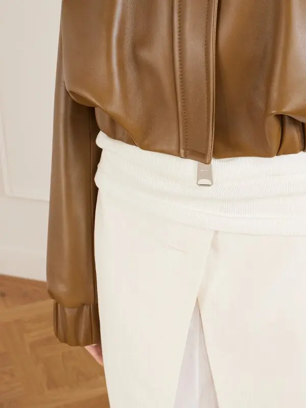 Khaite Cropped Nappa Leather Bomber Jacket - Neutrals