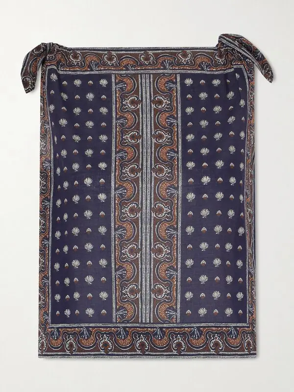 DÔEN Amalia Printed Organic Cotton Top With Shoulder Ties - Blue