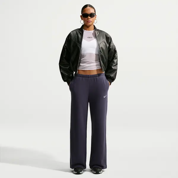 Nike Studio Fleece Mid-rise Wide-leg Pants - Grey