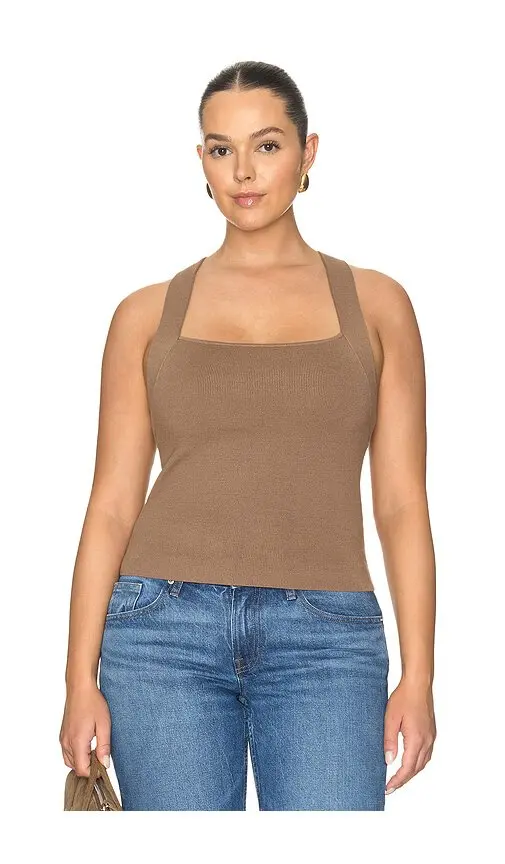 Good American The Rib Strappy Tank Top In Brown