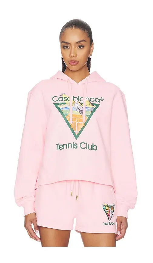 Casablanca Tennis Club Cropped Hoodie In Pink - Pink Loopback