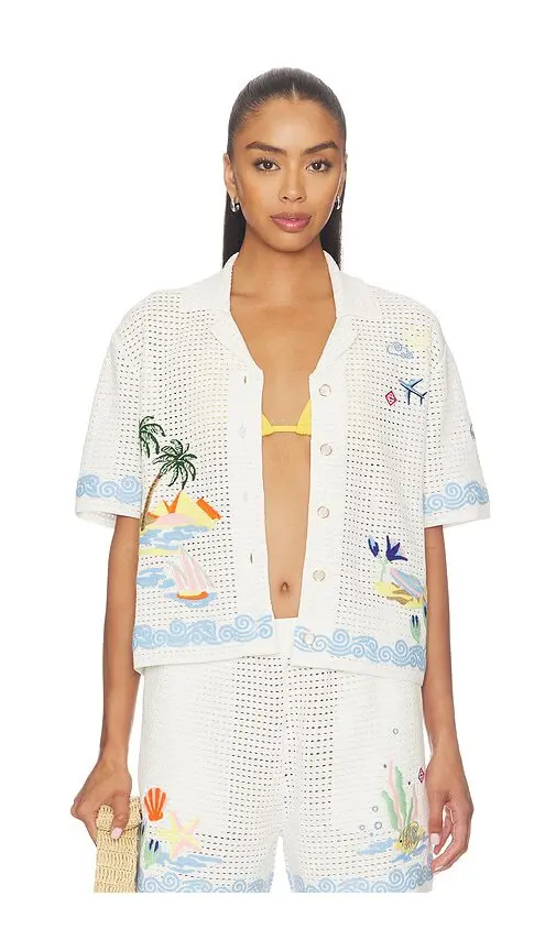 Casablanca Crochet Beach Shirt In White - Oasis