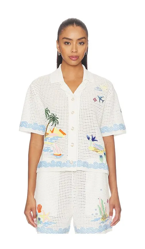Casablanca Crochet Beach Shirt In White