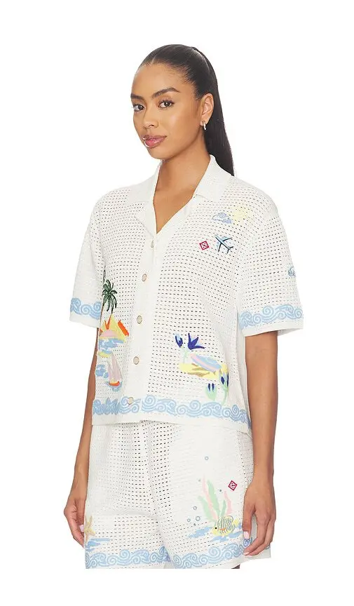 Casablanca Crochet Beach Shirt In White