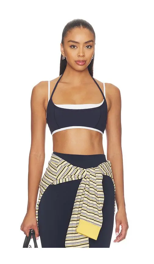 FORM X Olivia Jade Halter Layered Sports Bra In Navy & White In Navy - Navy,white