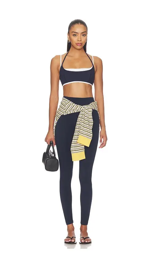 FORM X Olivia Jade Halter Layered Sports Bra In Navy & White In Navy