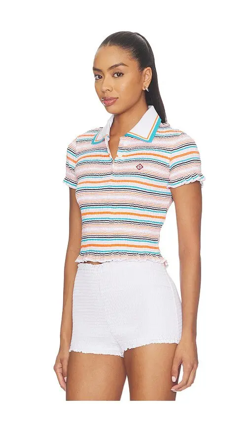 Casablanca Stripe Shirred Polo Top - Multicolour Stripe