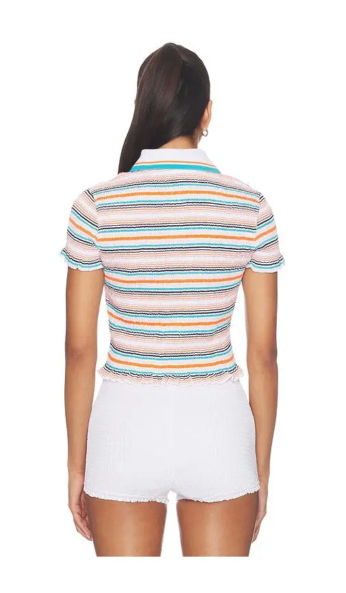 Casablanca Stripe Shirred Polo Top - Multicolour Stripe
