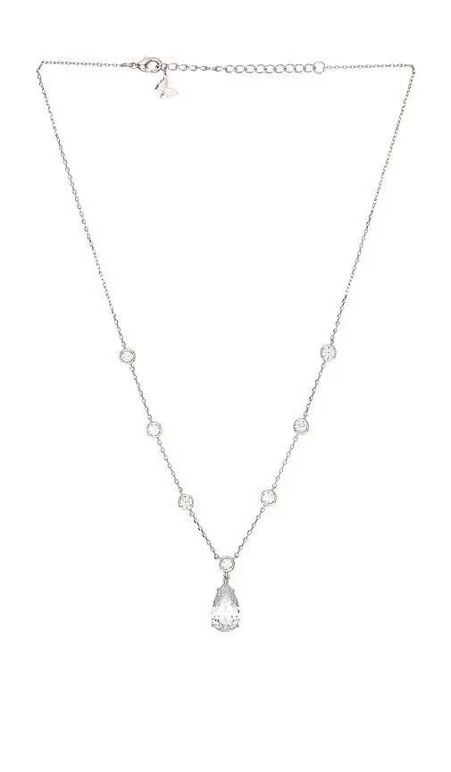 ADINA EDEN Pear Drop Bezel Chain Necklace - Metallic Silver