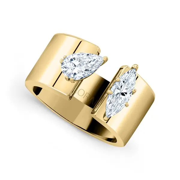 Loraida 18k Gold Pear And Marquise Diamond Ring With Baguettes - Rose