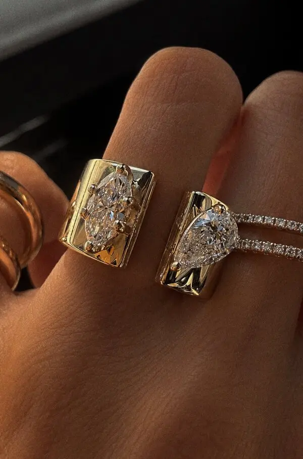 Loraida 18k Gold Pear And Marquise Diamond Ring With Baguettes - Rose