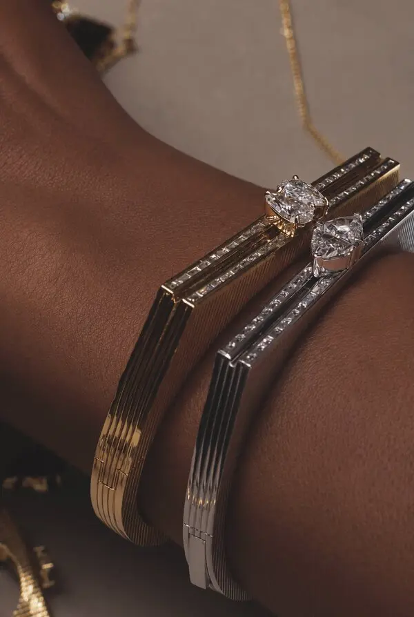 Loraida Blade Double Trilliant Bangle In 18k Gold With 1 Tcw Diamonds - Yellow Gold