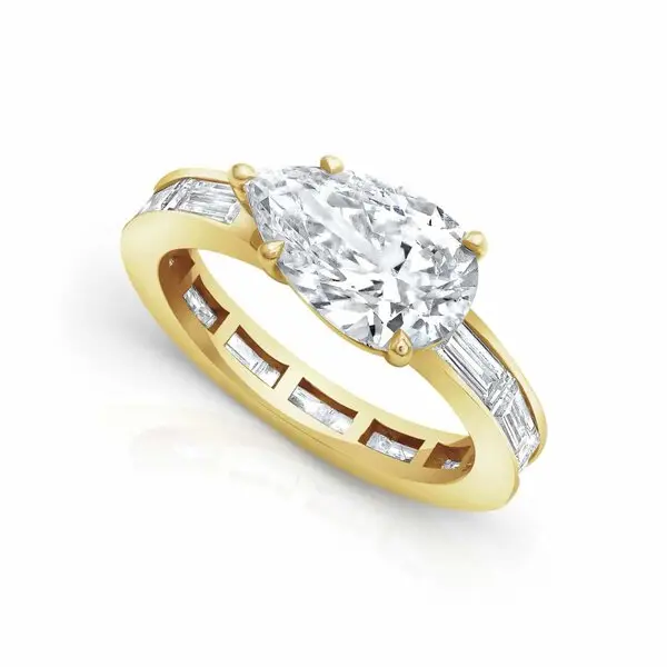Loraida Youness Pear Ring With Baguette Diamonds - White Gold
