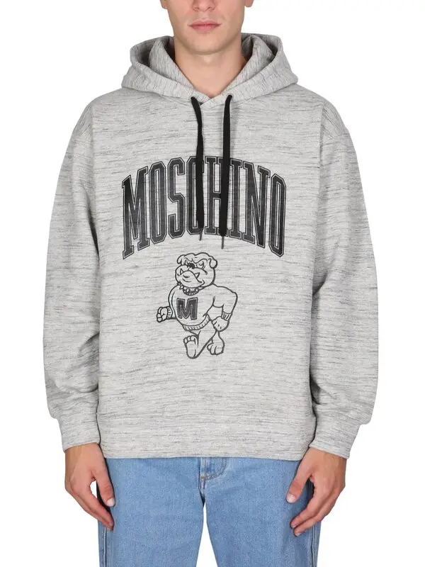 Moschino Drawstring Hooded Sweatshirt With Logo Print - Gray