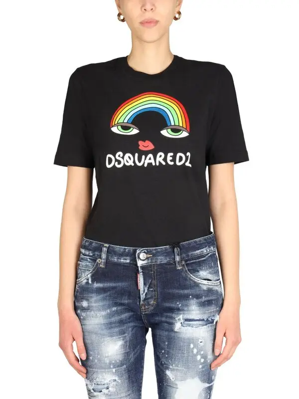 Dsquared2 Rainbow Renny" Graphic T-shirt - Black