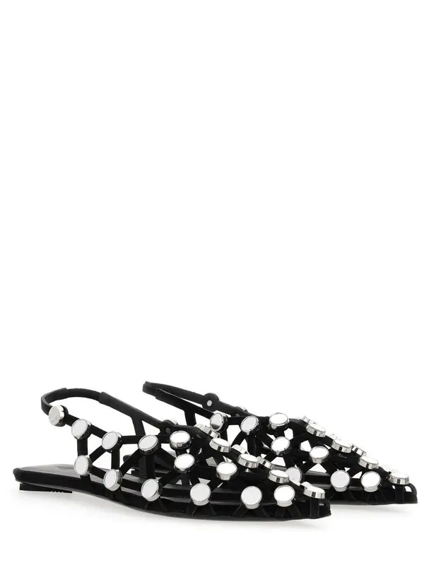 Attico Dancer Grid Embellished Flat Sandals - Black