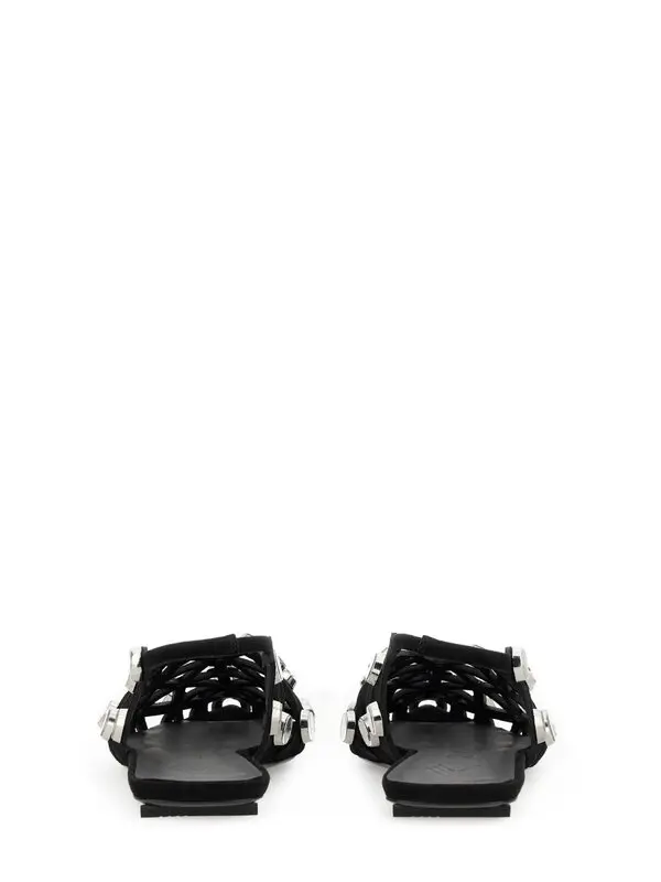 Attico Dancer Grid Embellished Flat Sandals - Black