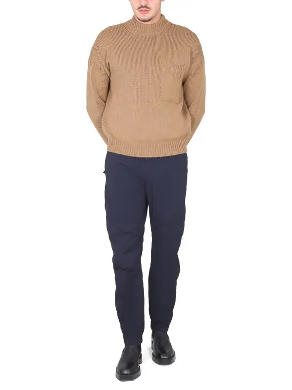 TEN C Ribbed High Neck Pullover With Pocket - Cream
