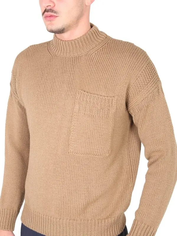 TEN C Ribbed High Neck Pullover With Pocket - Cream