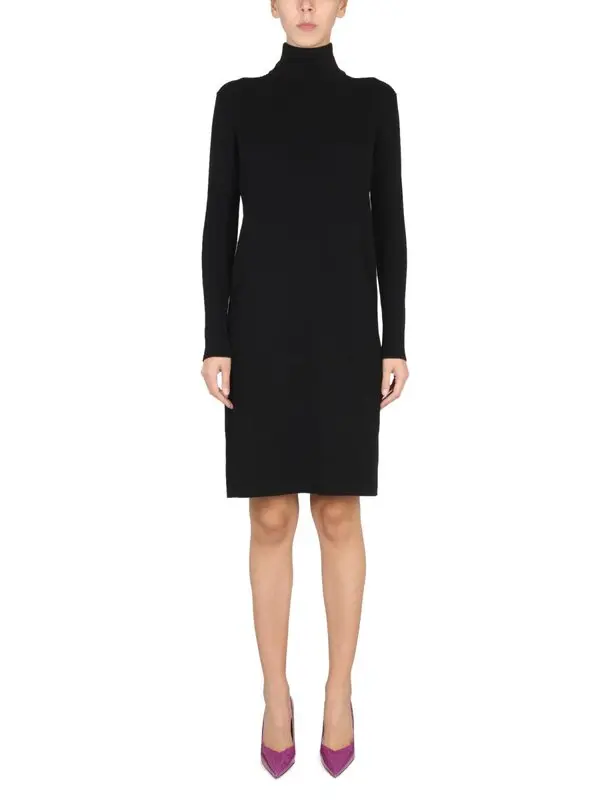 Bottega Veneta High Neck Ribbed Knit Dress - Black