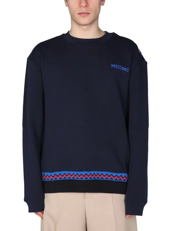 Missoni Crew Neck Embroidered Sweatshirt - Blue