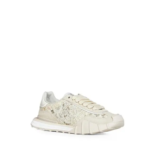 Dolce & Gabbana Beige Floral Lace Panel Sneakers