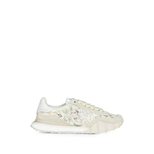 Dolce & Gabbana Beige Floral Lace Panel Sneakers - Cream