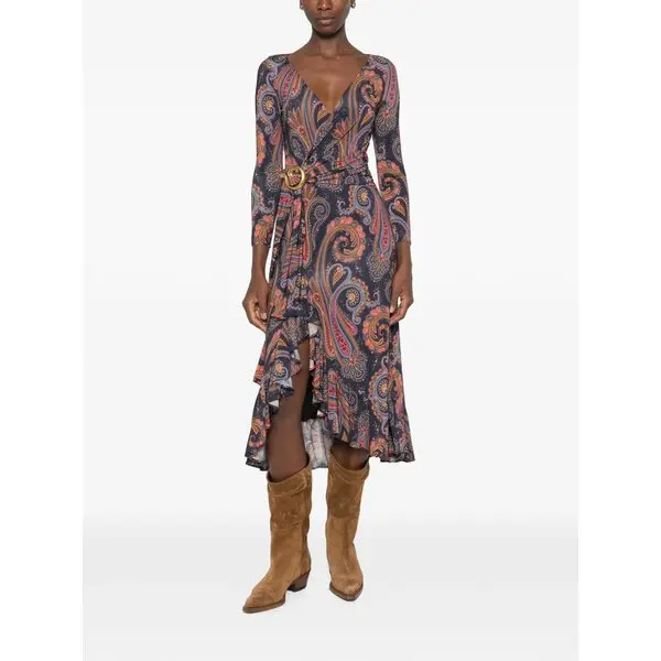 Etro Paisley Print Ruffled Wrap Dress