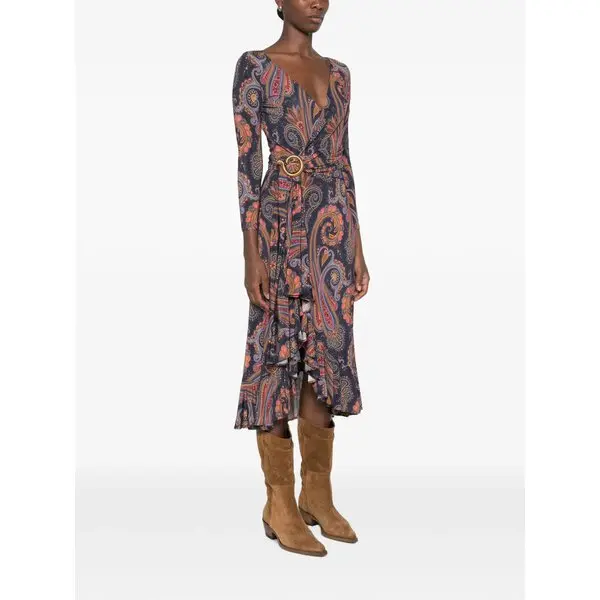 Etro Paisley Print Ruffled Wrap Dress