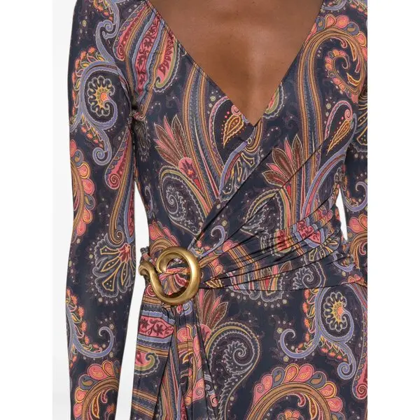 Etro Paisley Print Ruffled Wrap Dress
